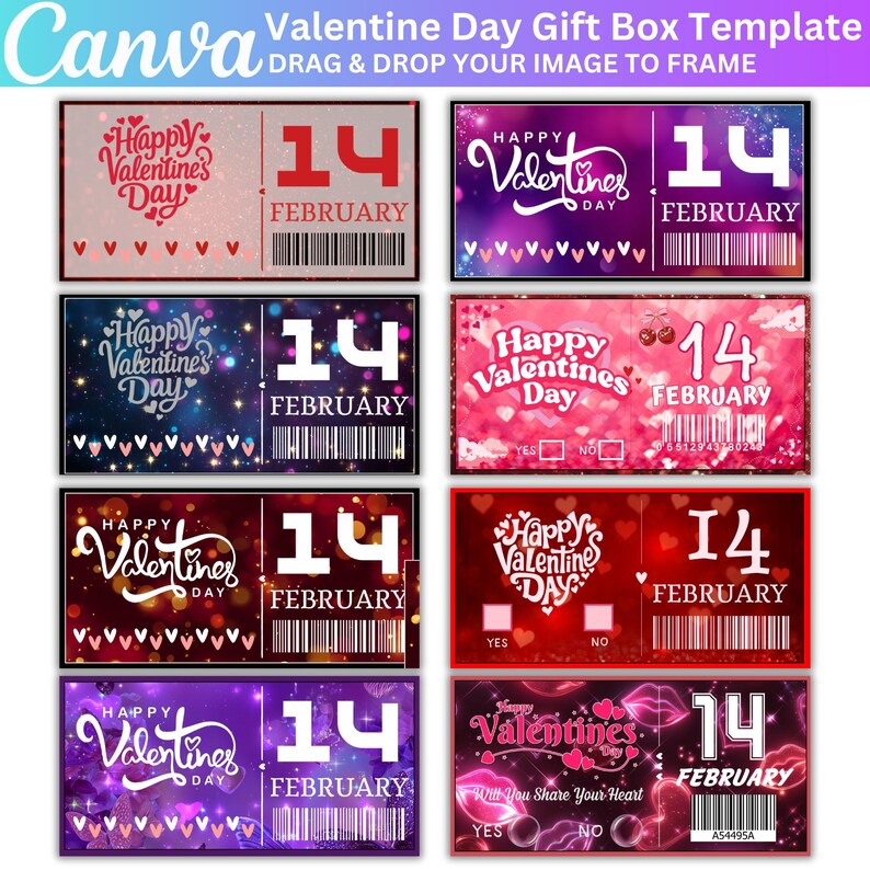 08 Valentine Love Box Template Labels, Valentine's Day Gift Box 8X8X4 ...