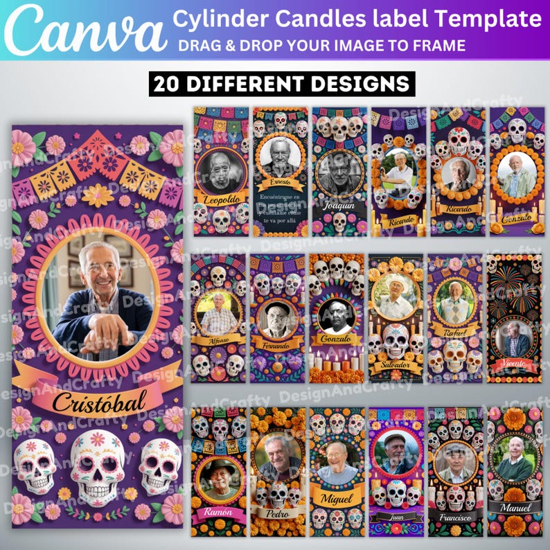Dia De Los Muertos, Day of the Dead Labels for Tall Cylinder Candles ...