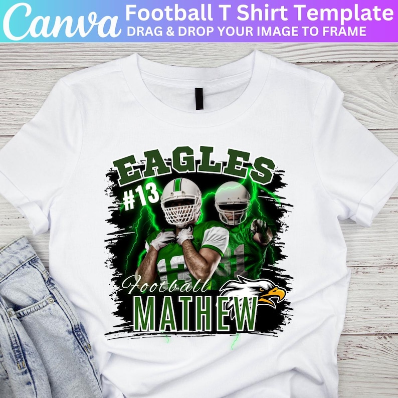 30 Football T Shirt Canva Editable Template Bundle, Custom Football ...