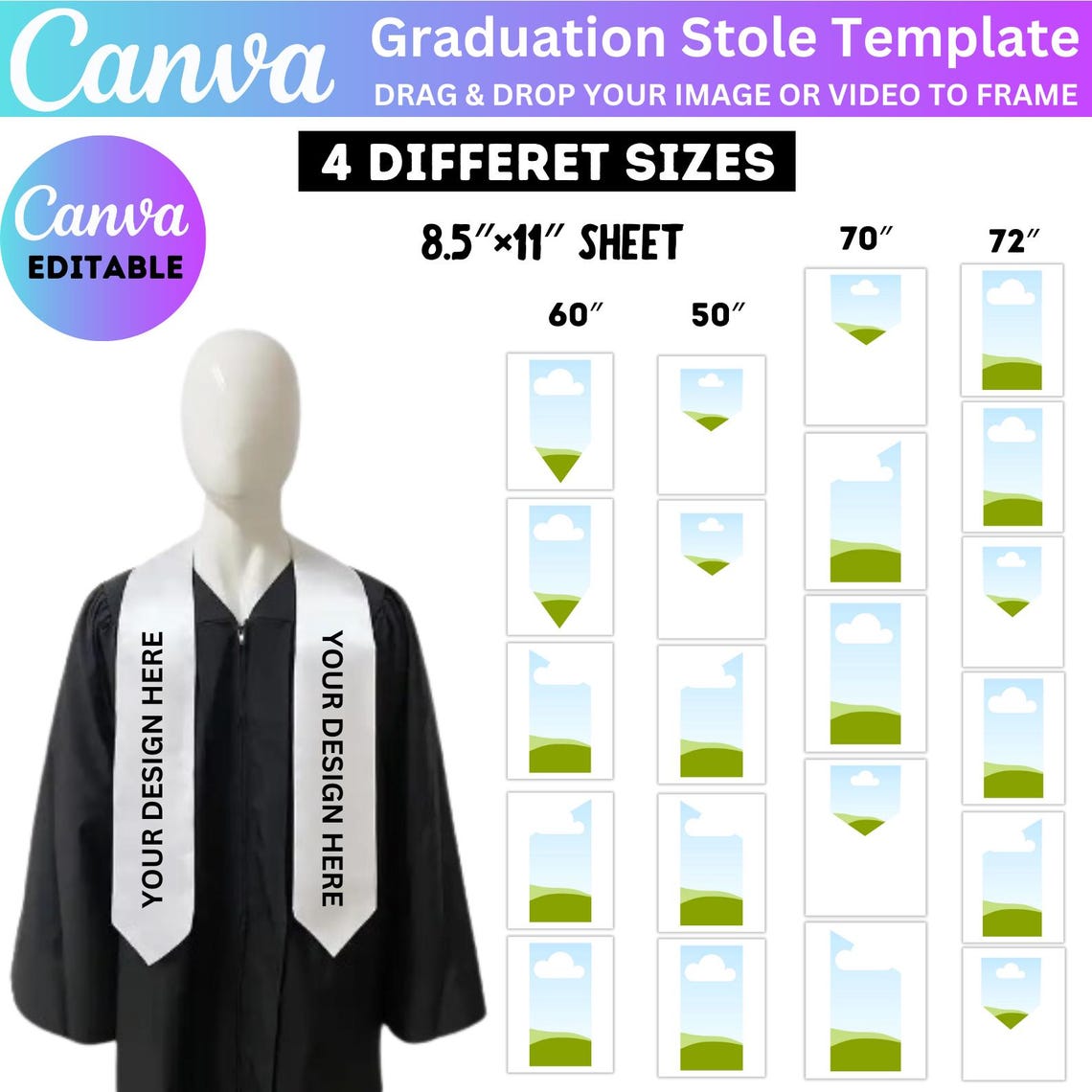 Graduation Stole Template Canva Editable Graduation Stole Template ...