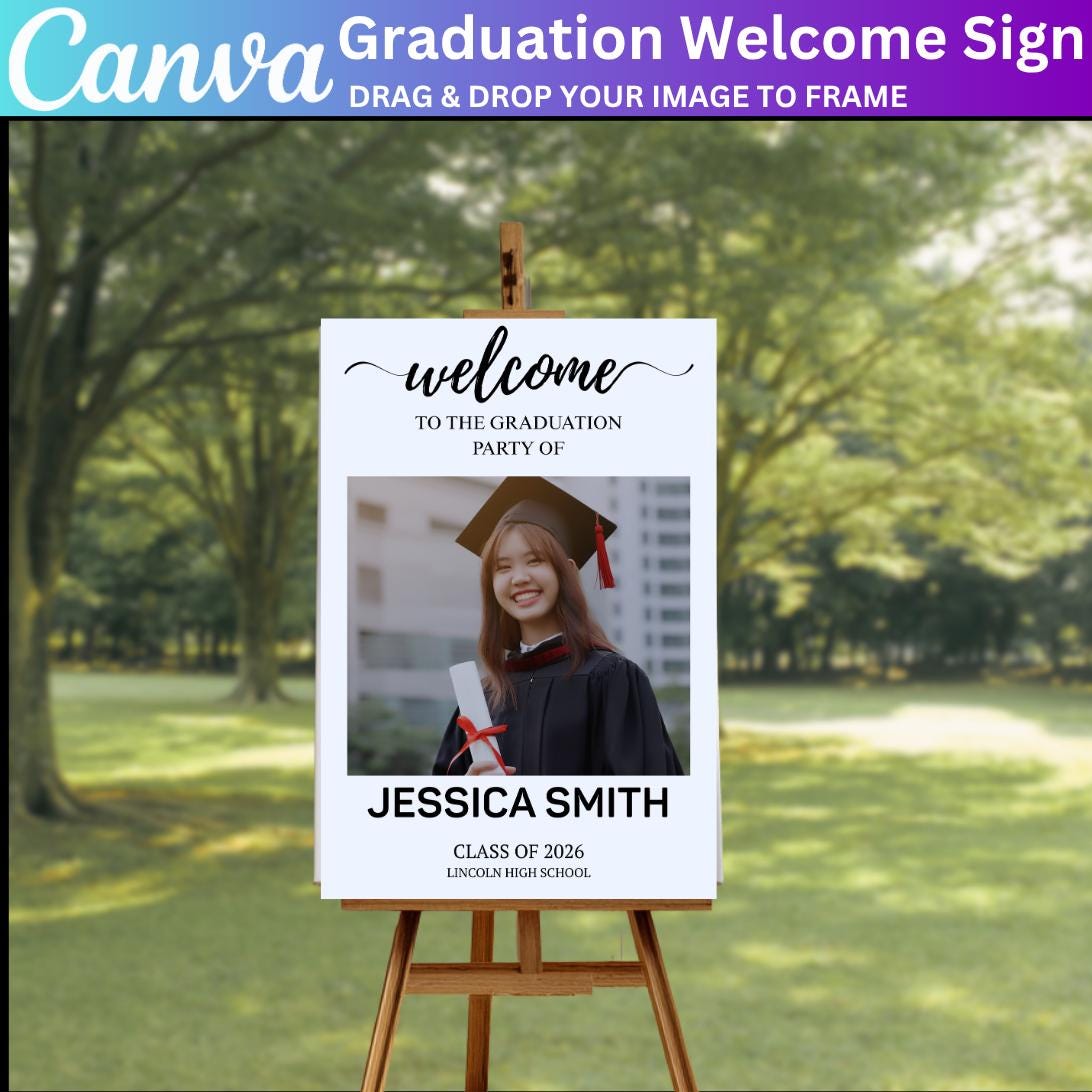Graduation Welcome Sign Canva Editable Template, 2026 Grad Party ...