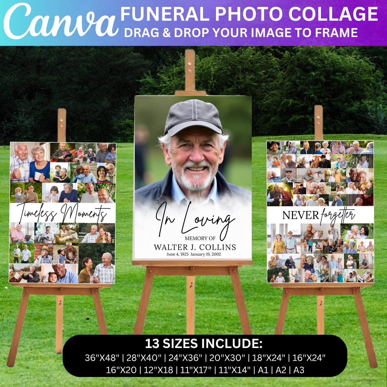 Editable Funeral Photo Collage Template, Canva Funeral Welcome Sign ...