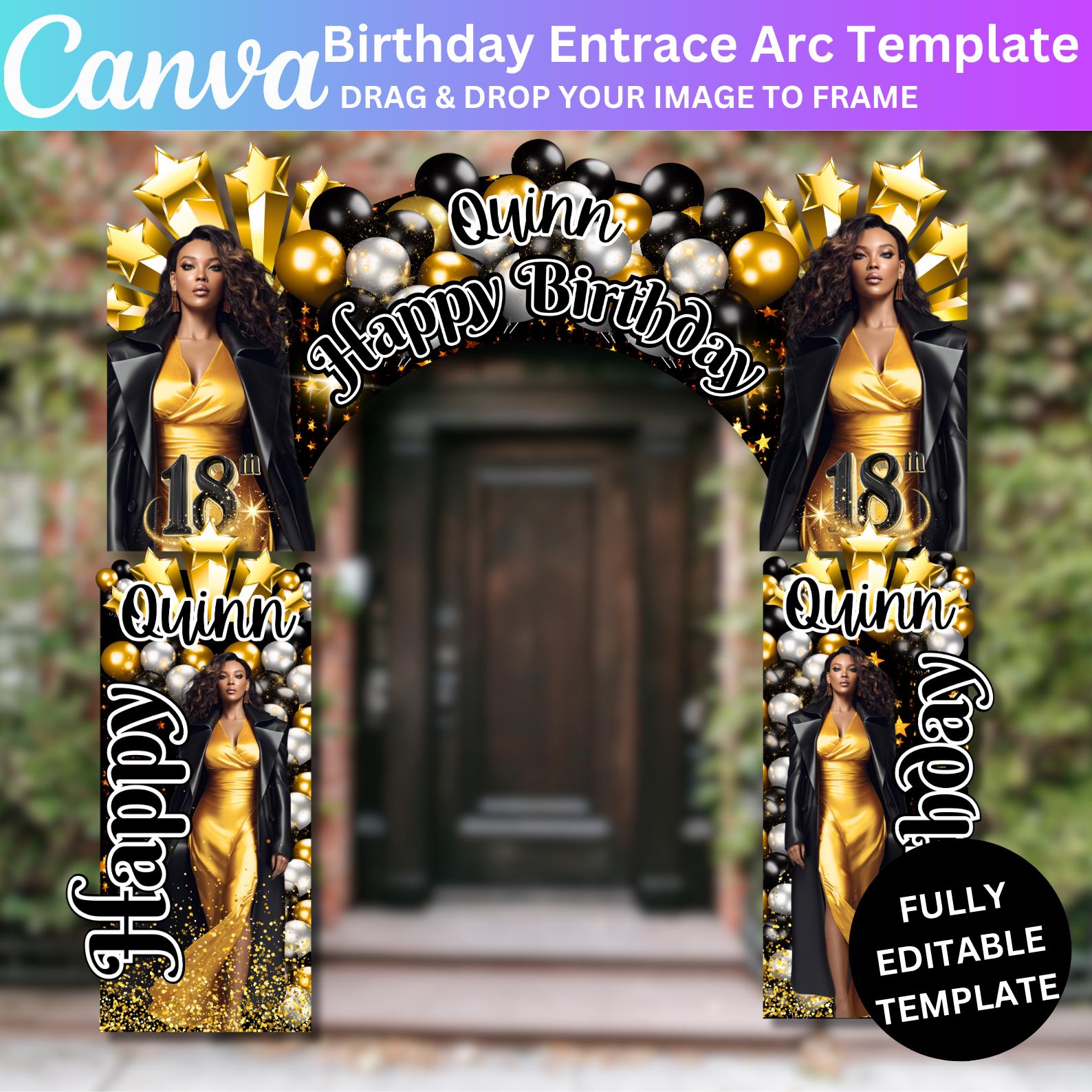 Birthday Entrance Arch Bundle, Canva Editable Entrance Arch Designs ...