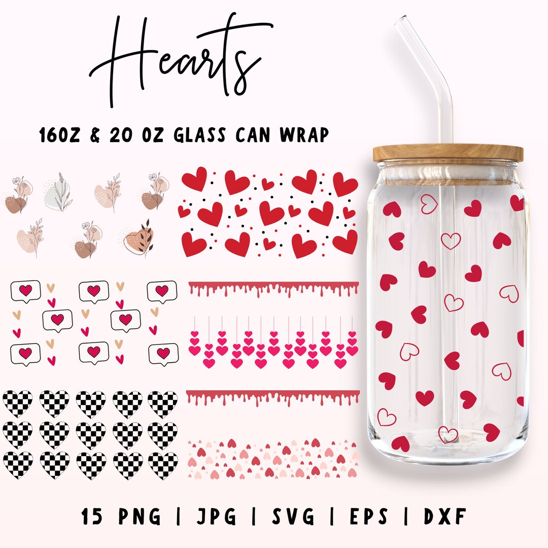 Love Hearts Libbey Glass Bundle, Hearts Glass Can Svg, 20oz Lovers ...