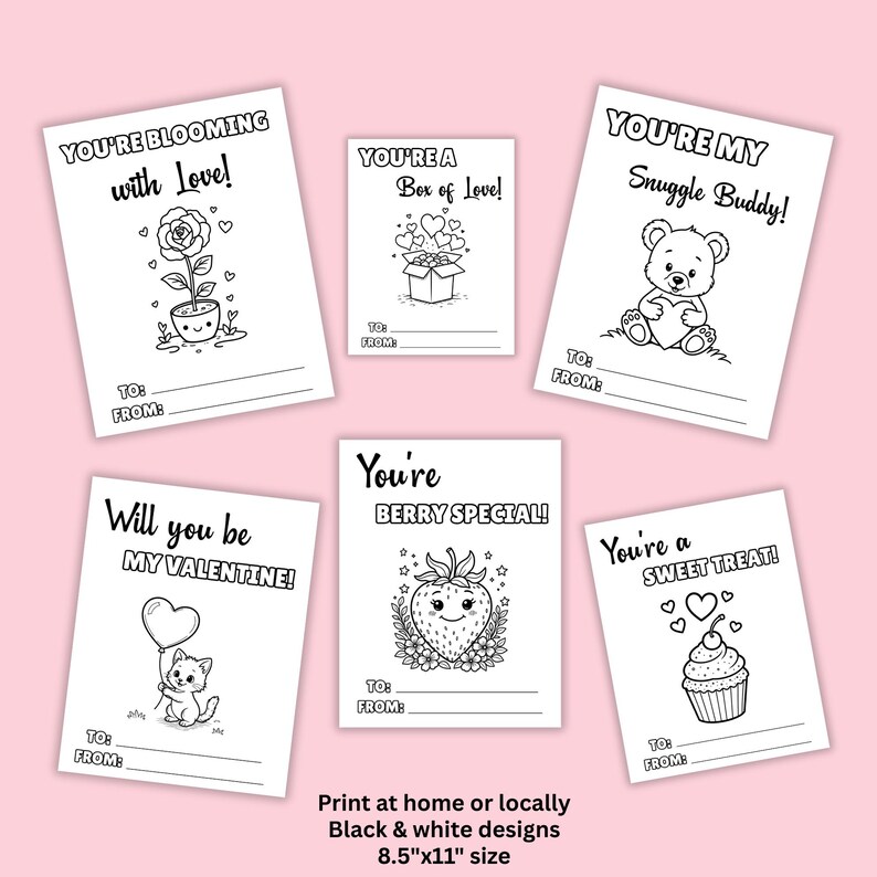 30 Valentines Coloring Cards, Printable Valentine's Cards for Kids ...