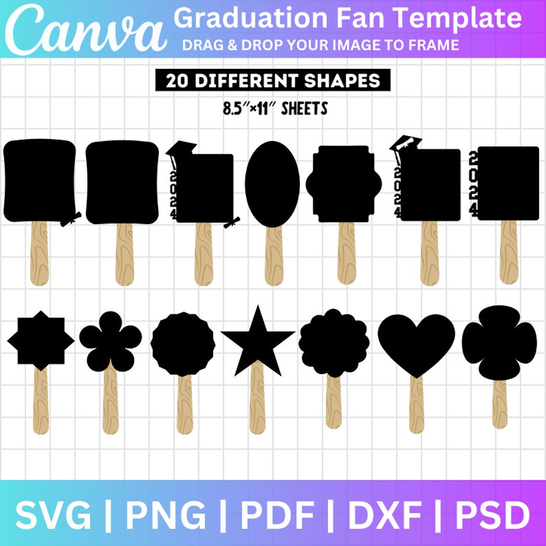 Grad Paddle Fan Template Bundle, Grad Fan Png, Graduate Fan Svg, Canva ...