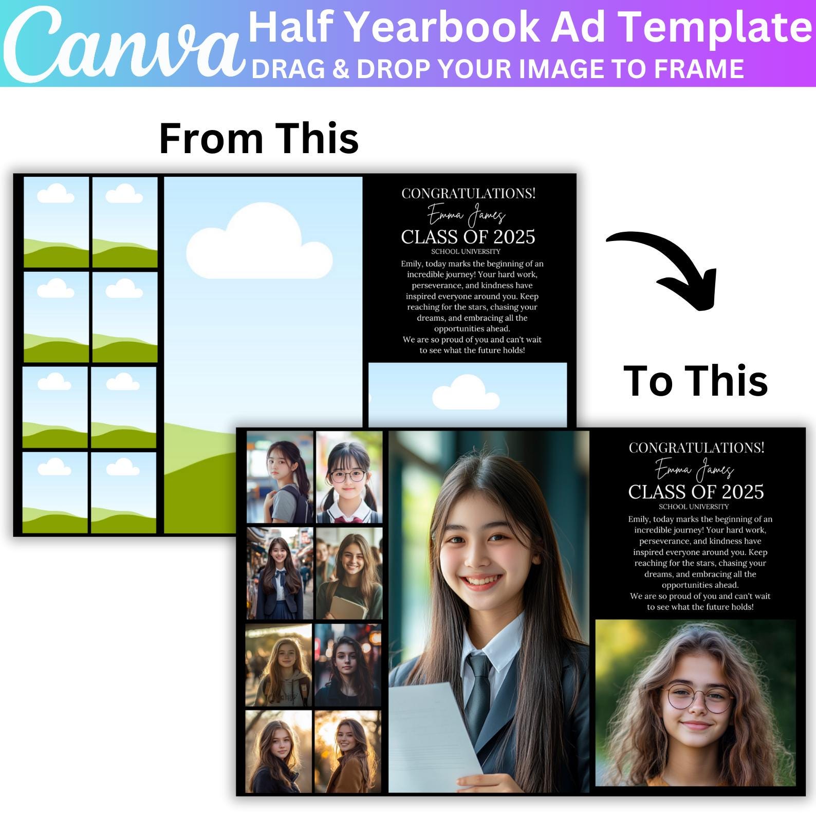 Half Page Yearbook Ad Canva Editable Template, Senior Yearbook Ad ...