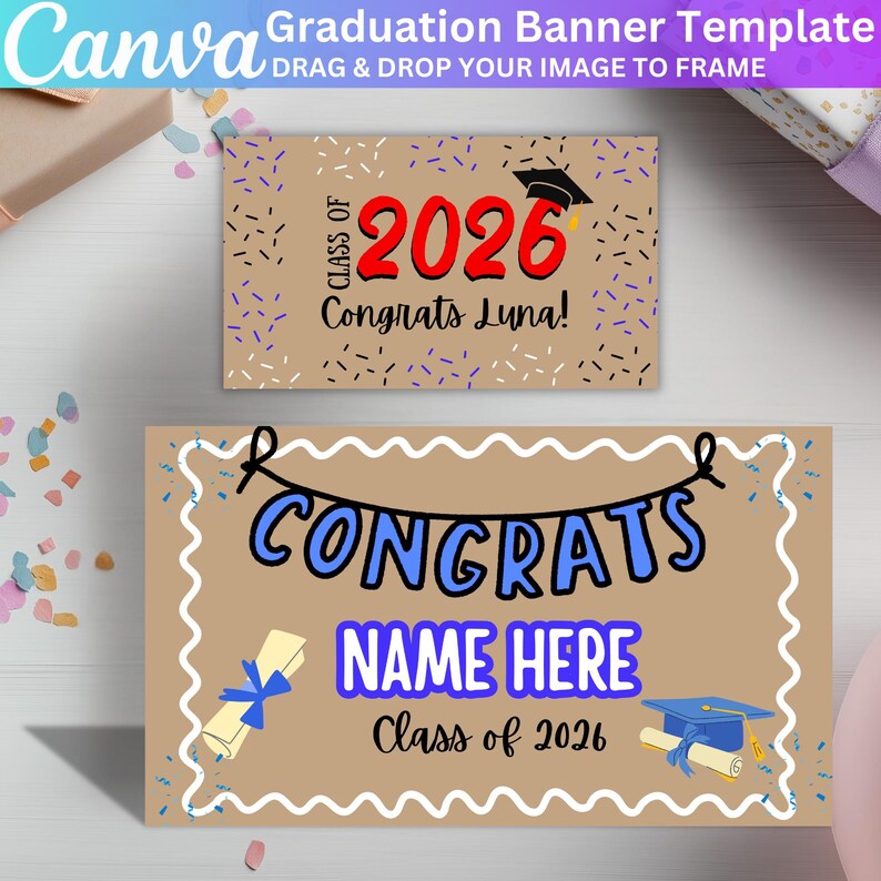 04 Graduation Banner Template, Canva Editable Grad Party Banners, Class ...