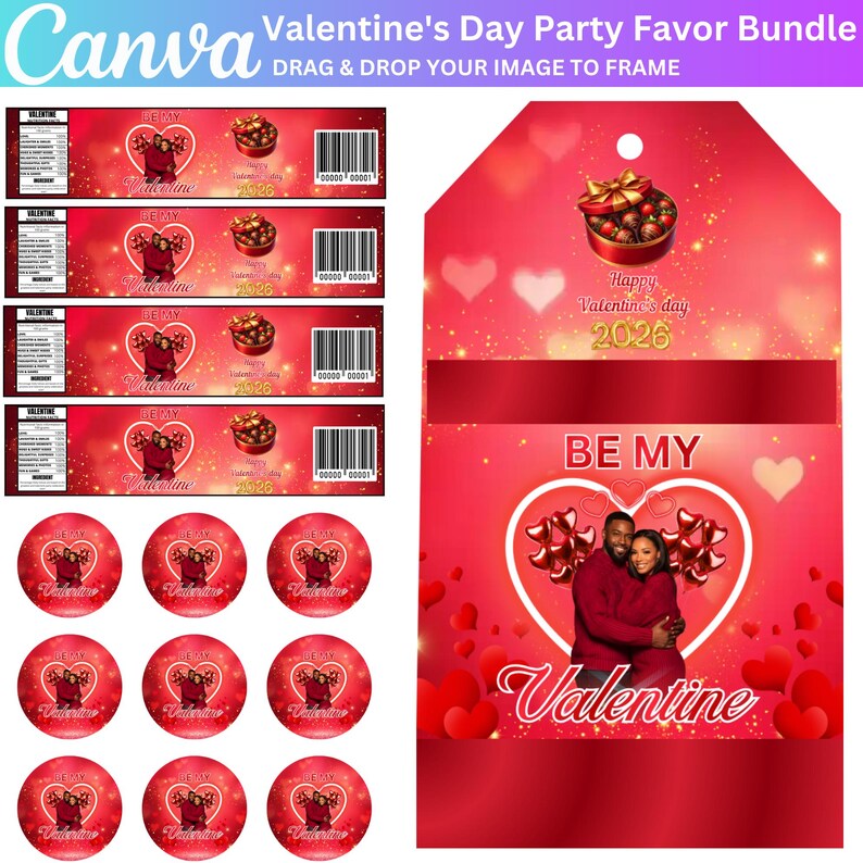Valentine's Day Party Favor Bundle, Canva Editable Valentine’s Theme ...