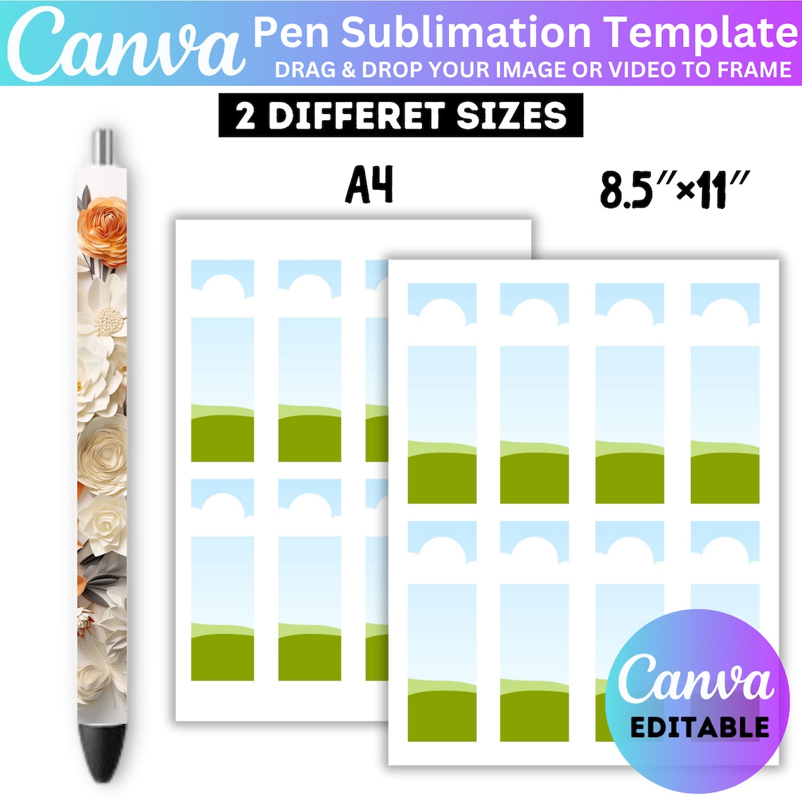 Pen Wrap Sublimation Template, Epoxy Pen Wrap Template, Canva Editable Wrap, A4 and 8.5x11 Size ...