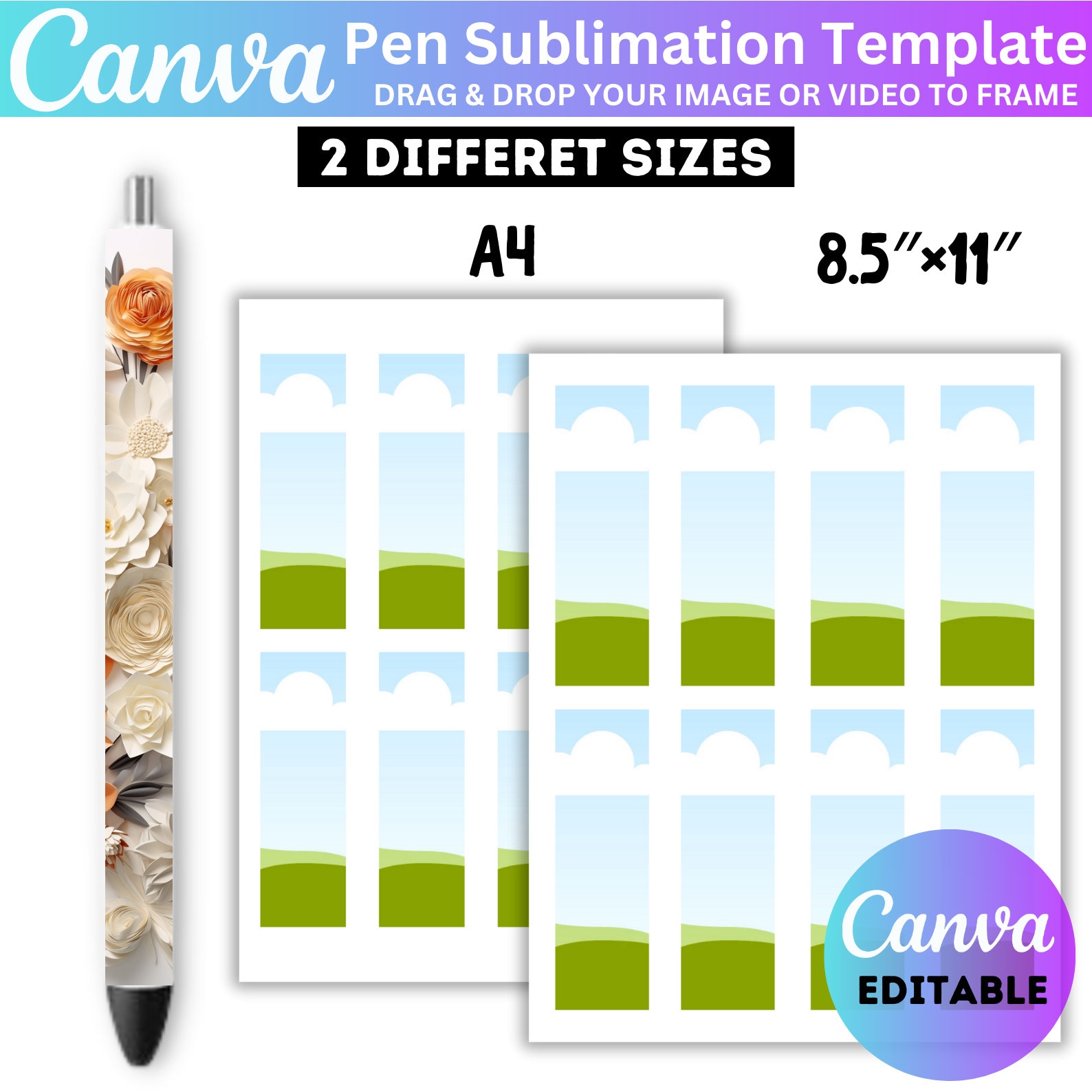 Pen Wrap Sublimation Template, Epoxy Pen Wrap Template, Canva Editable ...