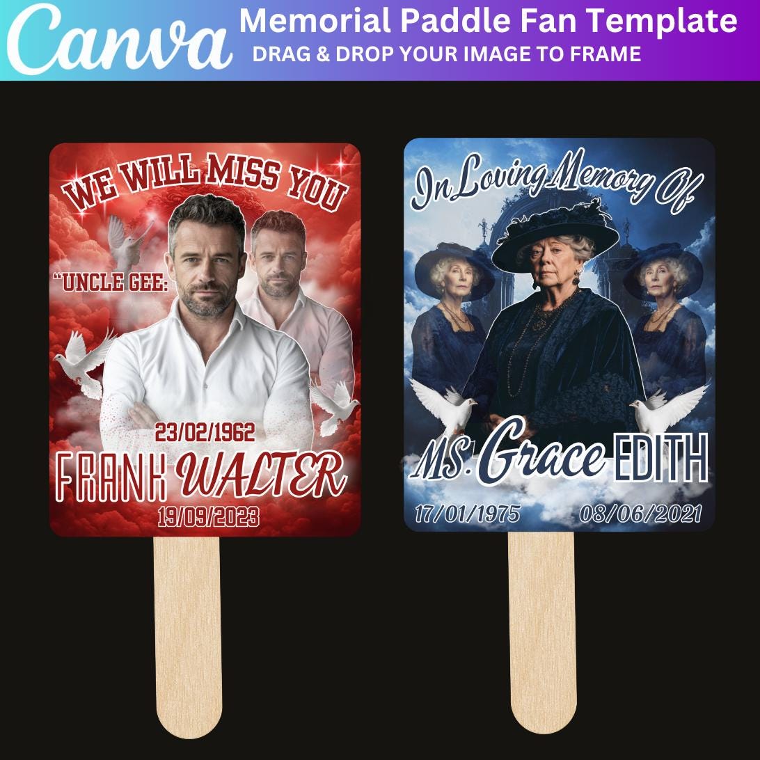 In Loving Memory Fan Editable Canva Template Bundle, Memorial Fan ...