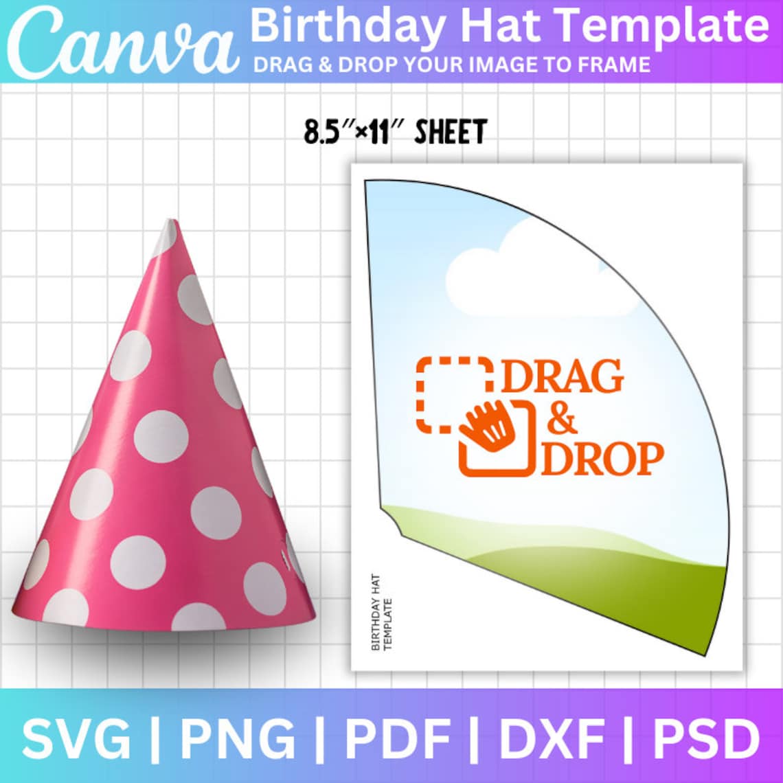 Party Hat Template, Canva Editable Hat, Birthday Hat Svg Png, Blank Hat ...