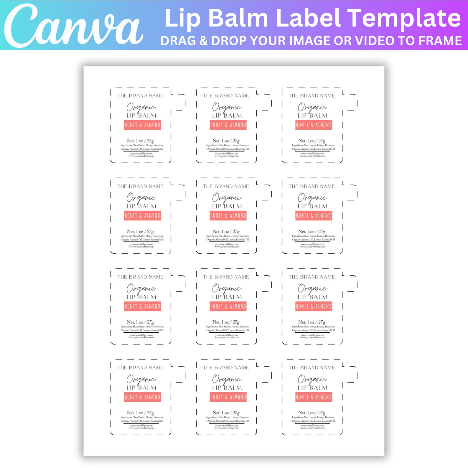 Lip Balm Label Template, Lip Balm Wrap Packaging, Sublimation Template ...