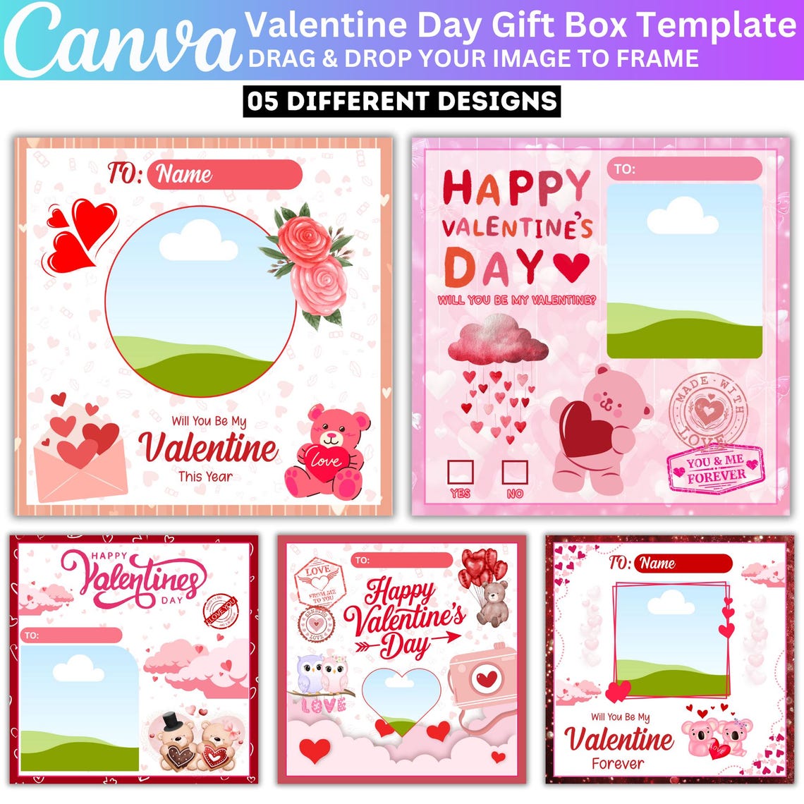 05 Valentine Love Box Template Labels, Valentine's Day Gift Box 8X8X4 ...
