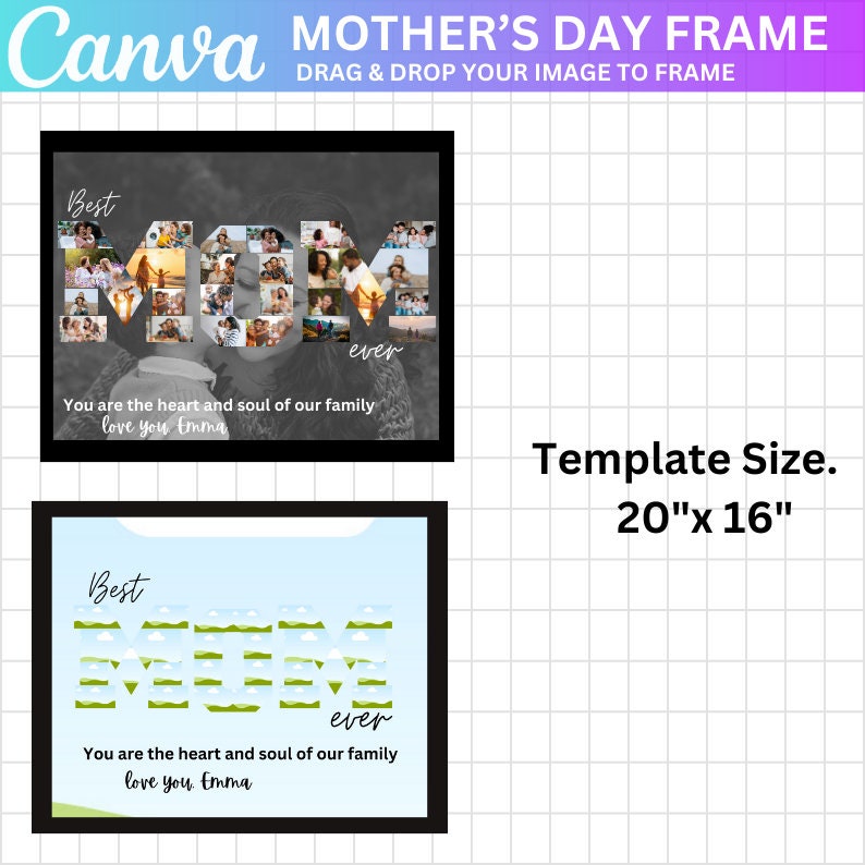 Mom Photo Collage, Mommy Canva Frame Template, Mother Day Gift, Mom ...