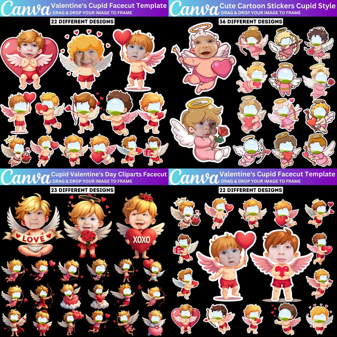 150+ Valentine Cupid Face Canva Template Mega Bundle, Add Your Own Face ...