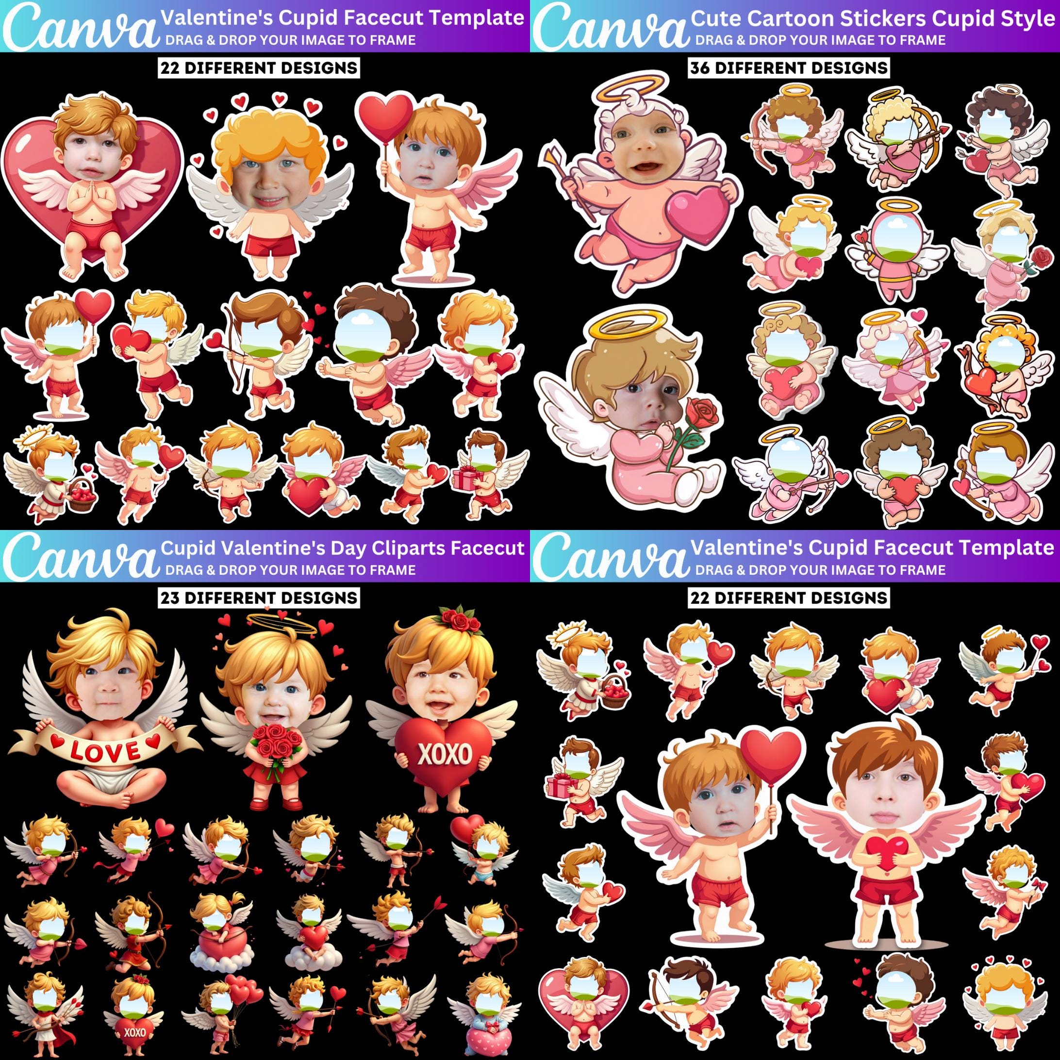 150+ Valentine Cupid Face Canva Template Mega Bundle, Add Your Own Face ...