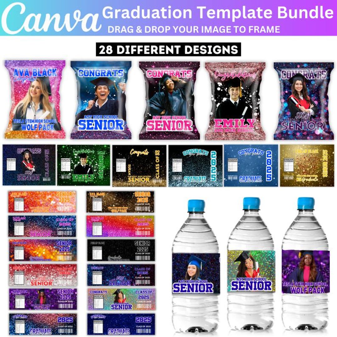Graduation Water Bottle Labels & Chip Bag Canva Template, Grad 2026 ...