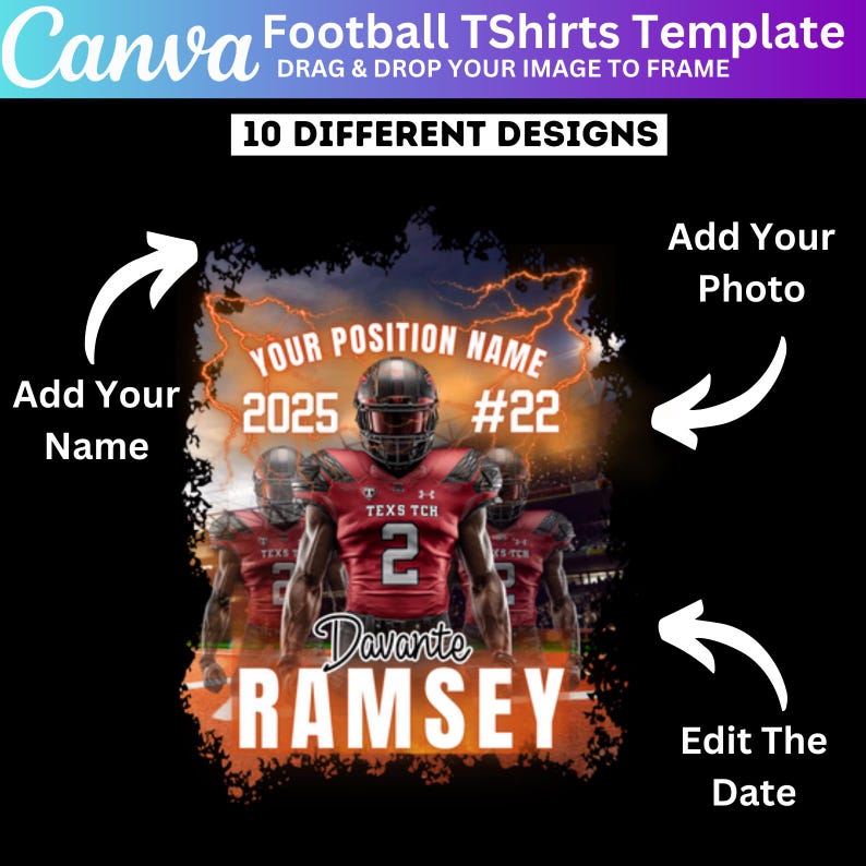 10 Football T Shirt Canva Editable Template, Custom Football Bundle ...