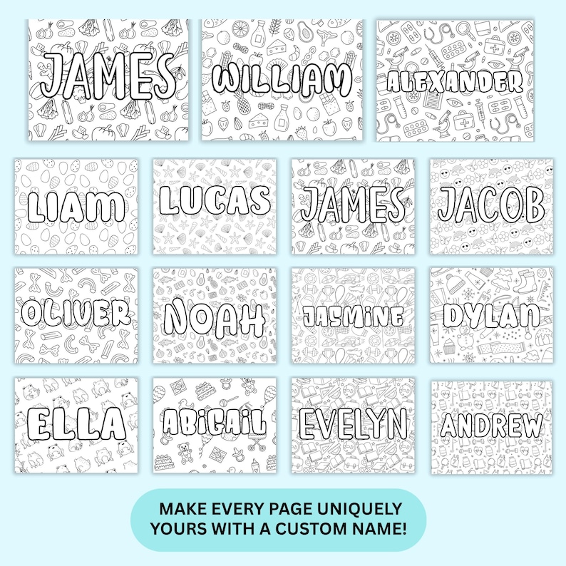 30 Custom Name Coloring Pages, Kids Activity Coloring Pages, 8.5x11 ...