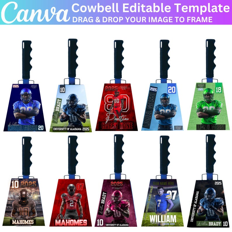 15 Sports Cowbell Canva Template, Canva Editable Football Cowbell ...