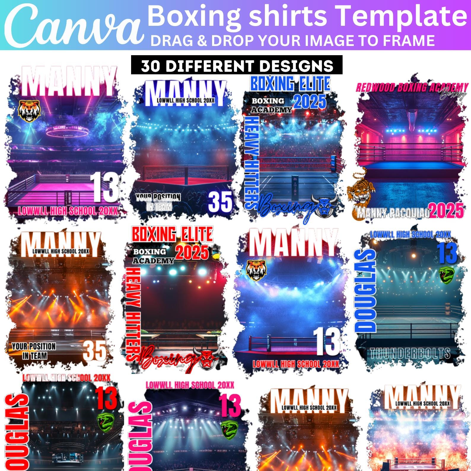 Boxing Editable Canva Template, Boxing Shirt Template, Custom Boxing ...