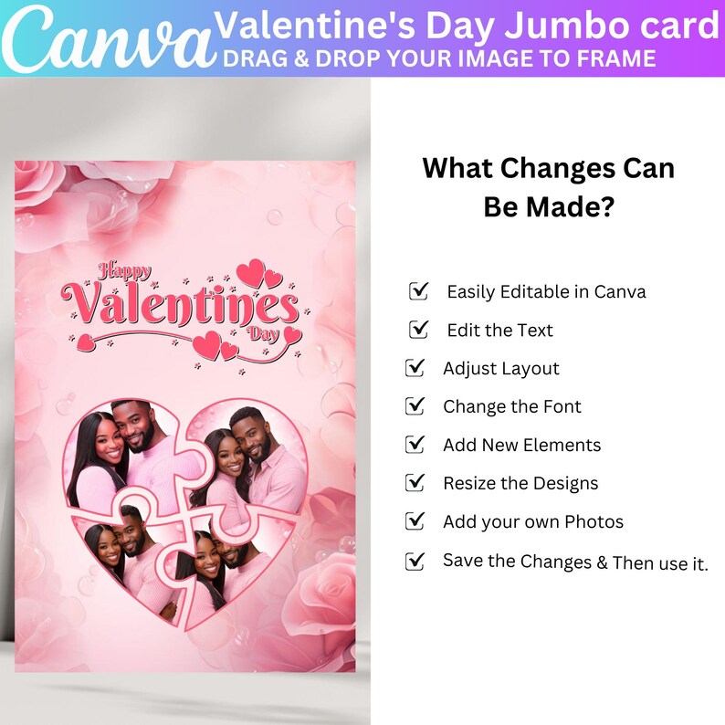 Pink Theme Jumbo Valentine's Day Card Template, Canva Editable ...