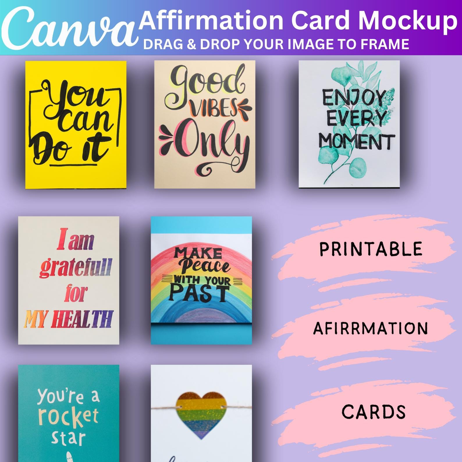 Affirmation Cards Canva Mockup, Square Affirmation Cards Etsy Mockup ...