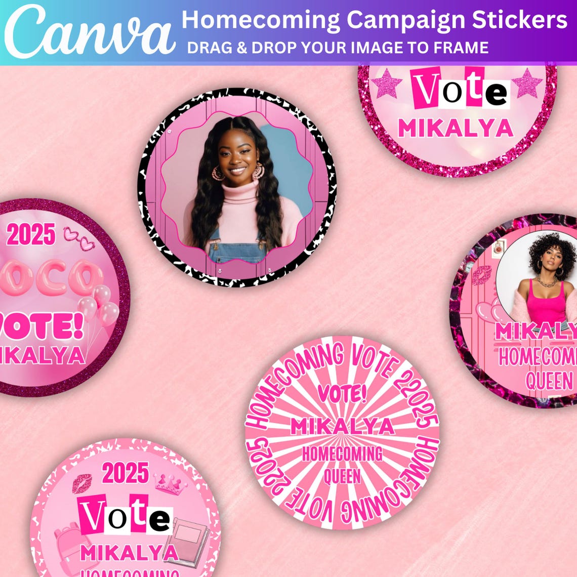 Homecoming Campaign Stickers Template Bundle, Canva Editable Vote ...