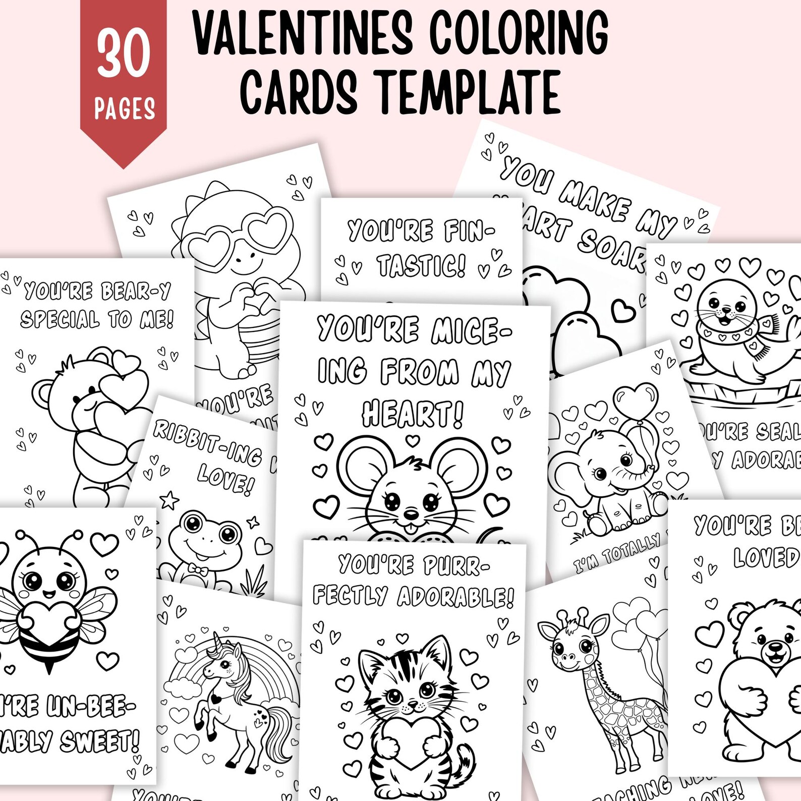 30 Valentines Coloring Pages Bundle, Valentines Day Cards, Valentine's ...