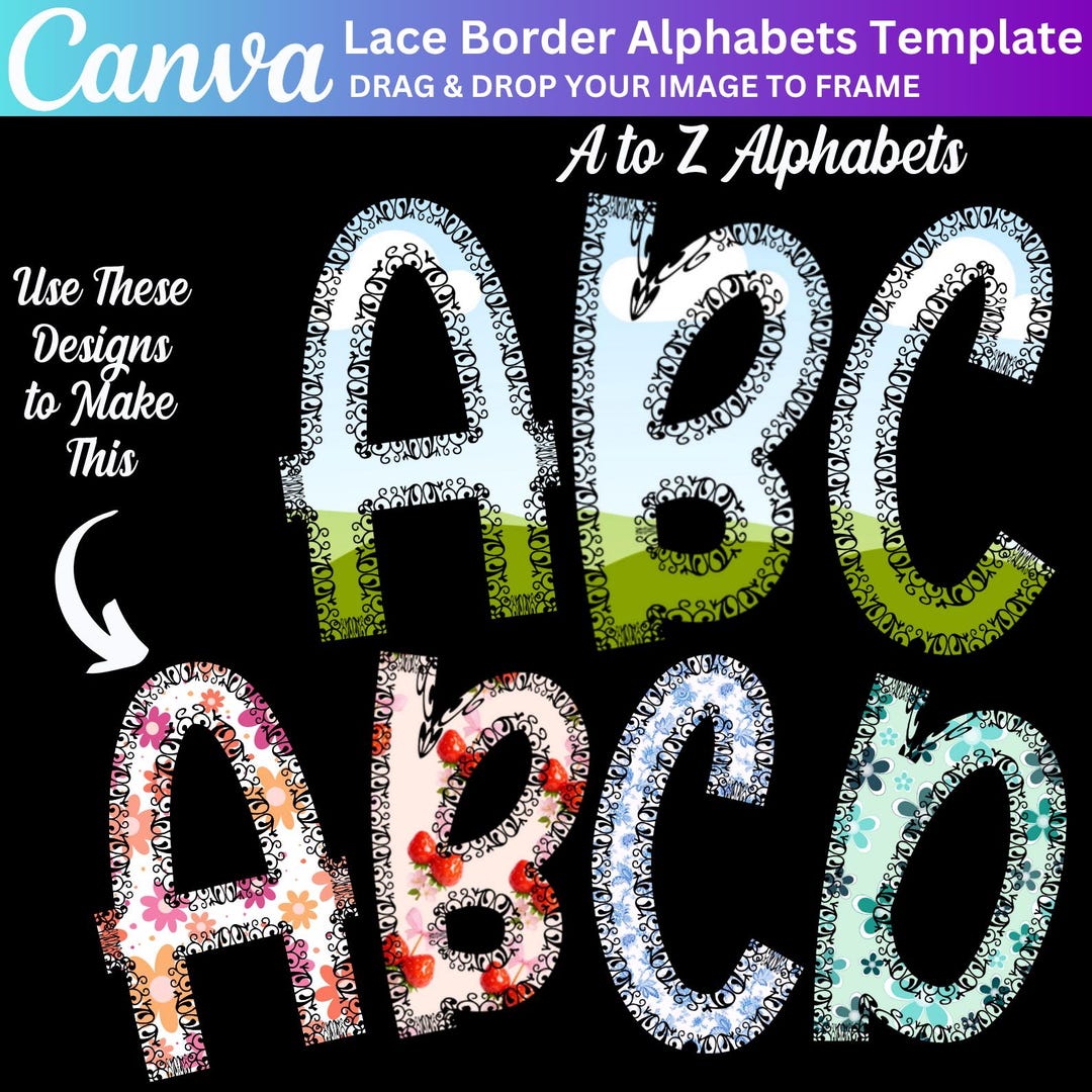 Lace Border Canva Letters, Canva Editable Lace Borders Alphabet Sets ...