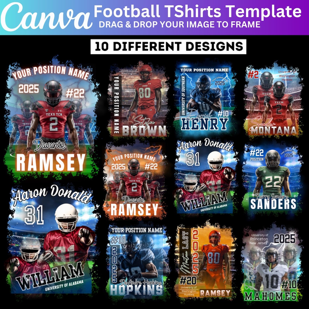 10 Football T Shirt Canva Editable Template, Custom Football Bundle ...