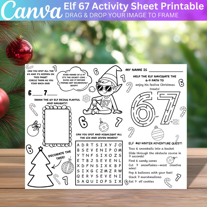 Elf 67 Activity Sheet Printable, Six Seven Meme Funny Christmas Page ...