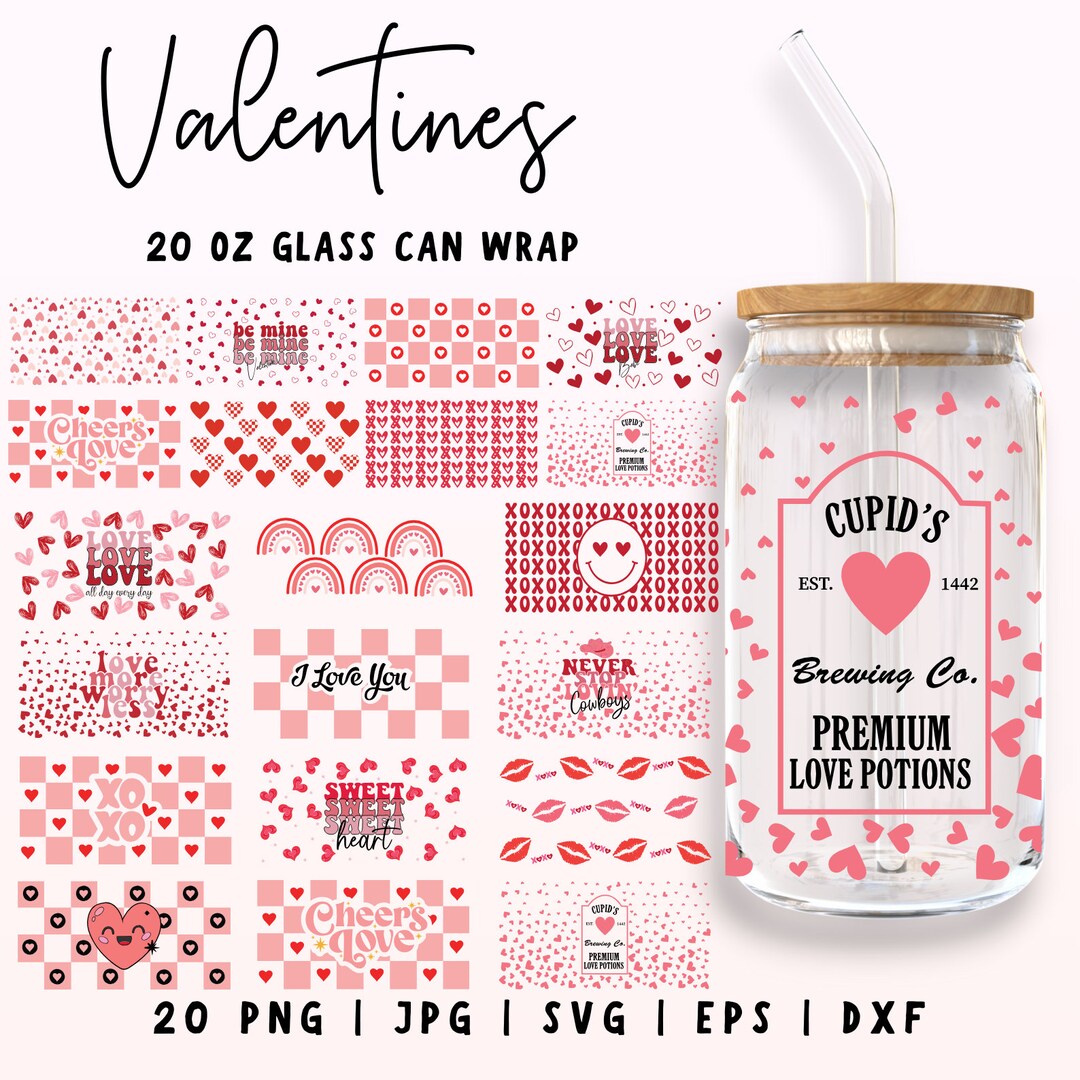 Valentines Glass Can Wrap Svg, Heart Libbey Glass Bundle, 20oz ...