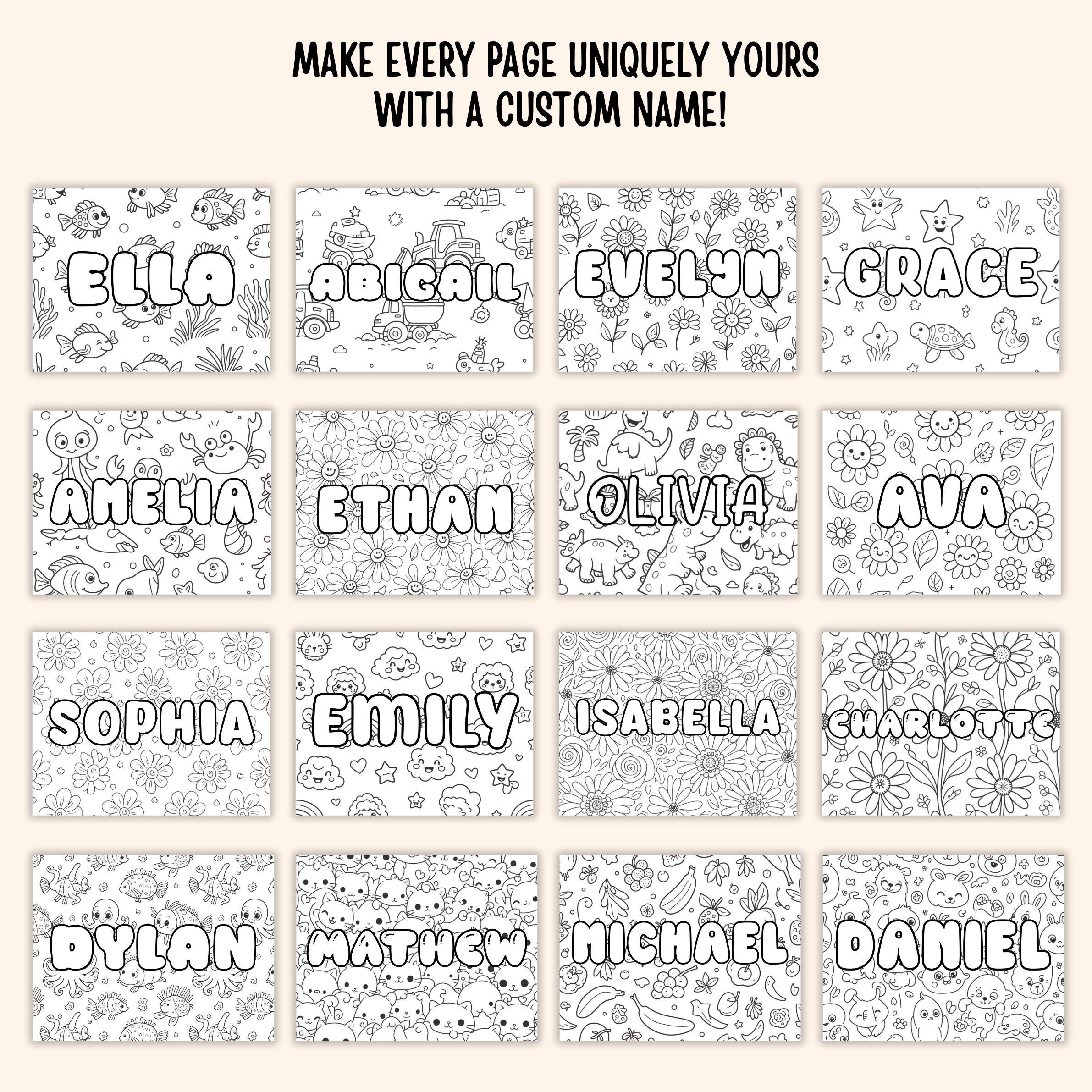 30 Custom Name Coloring Pages, Kids Activity Coloring Pages, 8.5x11 ...