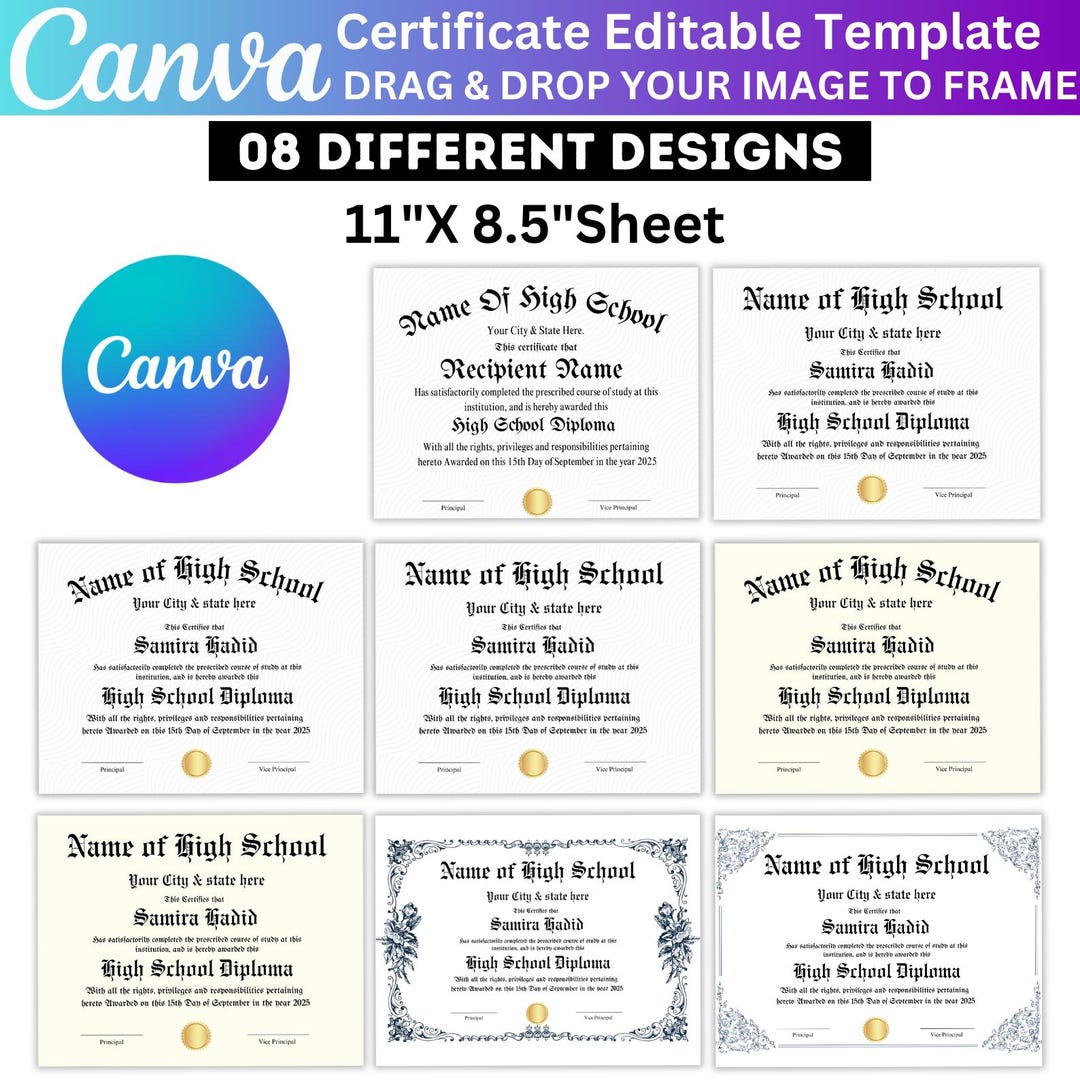 School Diploma Editable Certificate Template, University Diploma ...