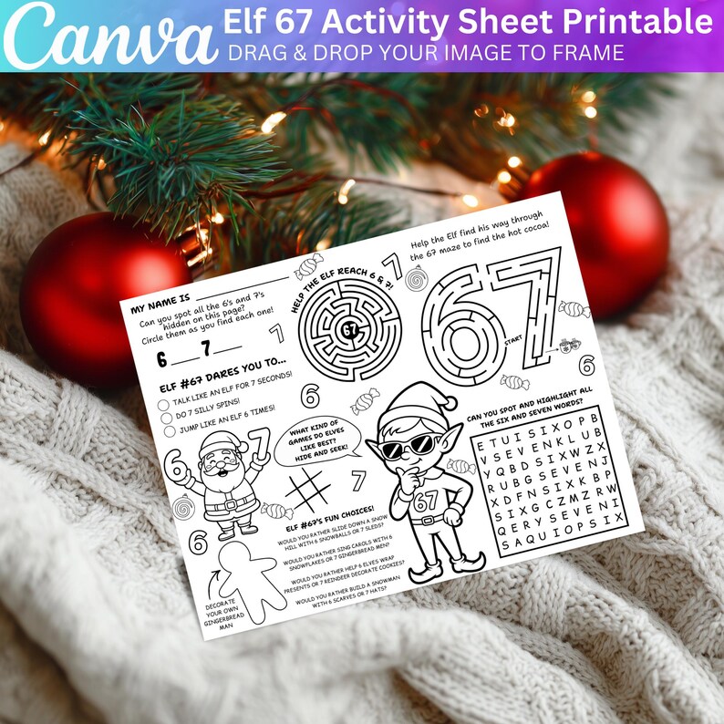 Elf 67 Activity Sheet Printable, Six Seven Meme Funny Christmas Page ...