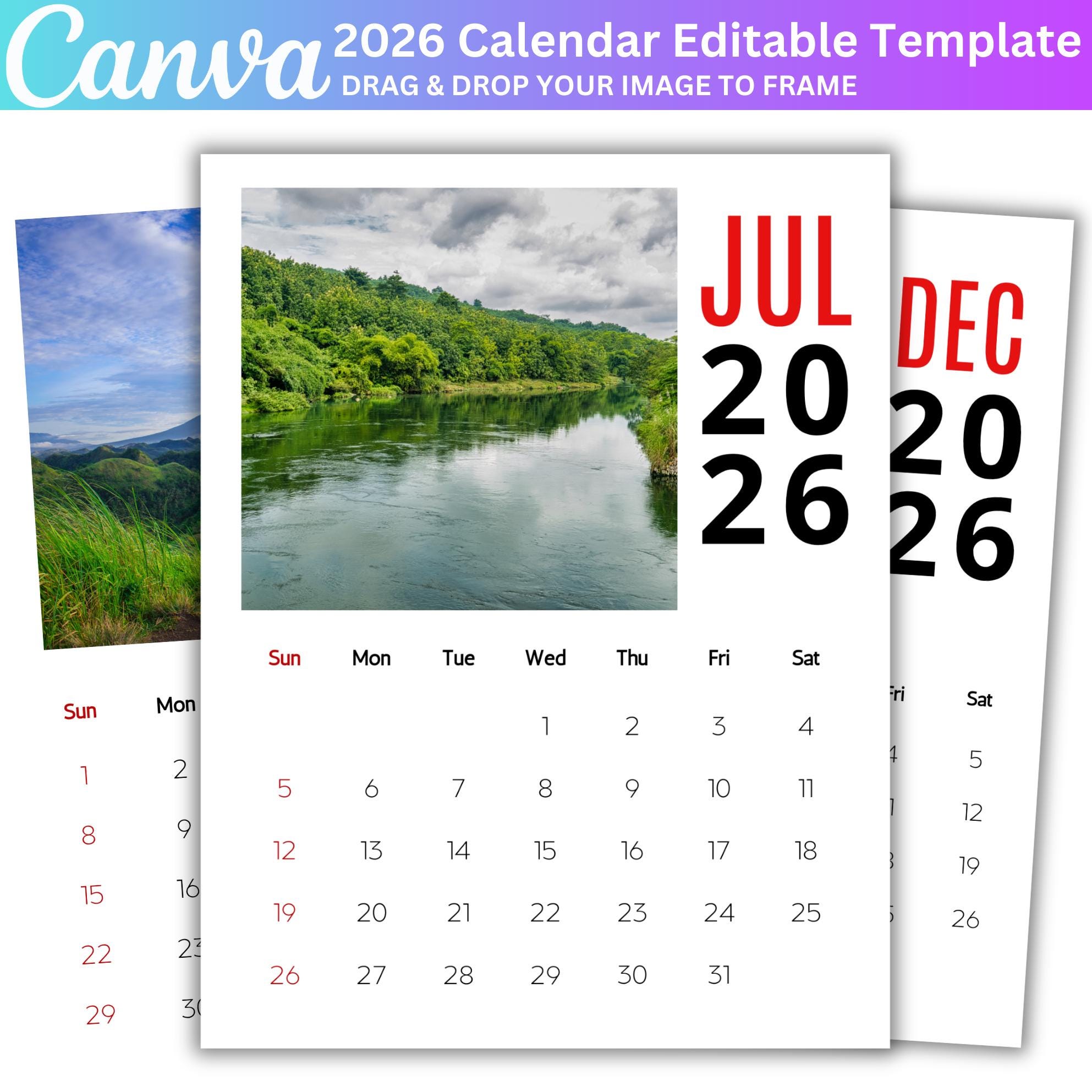 2026 Custom Family Photo Calendar, Canva Editable 2026 Calendar ...