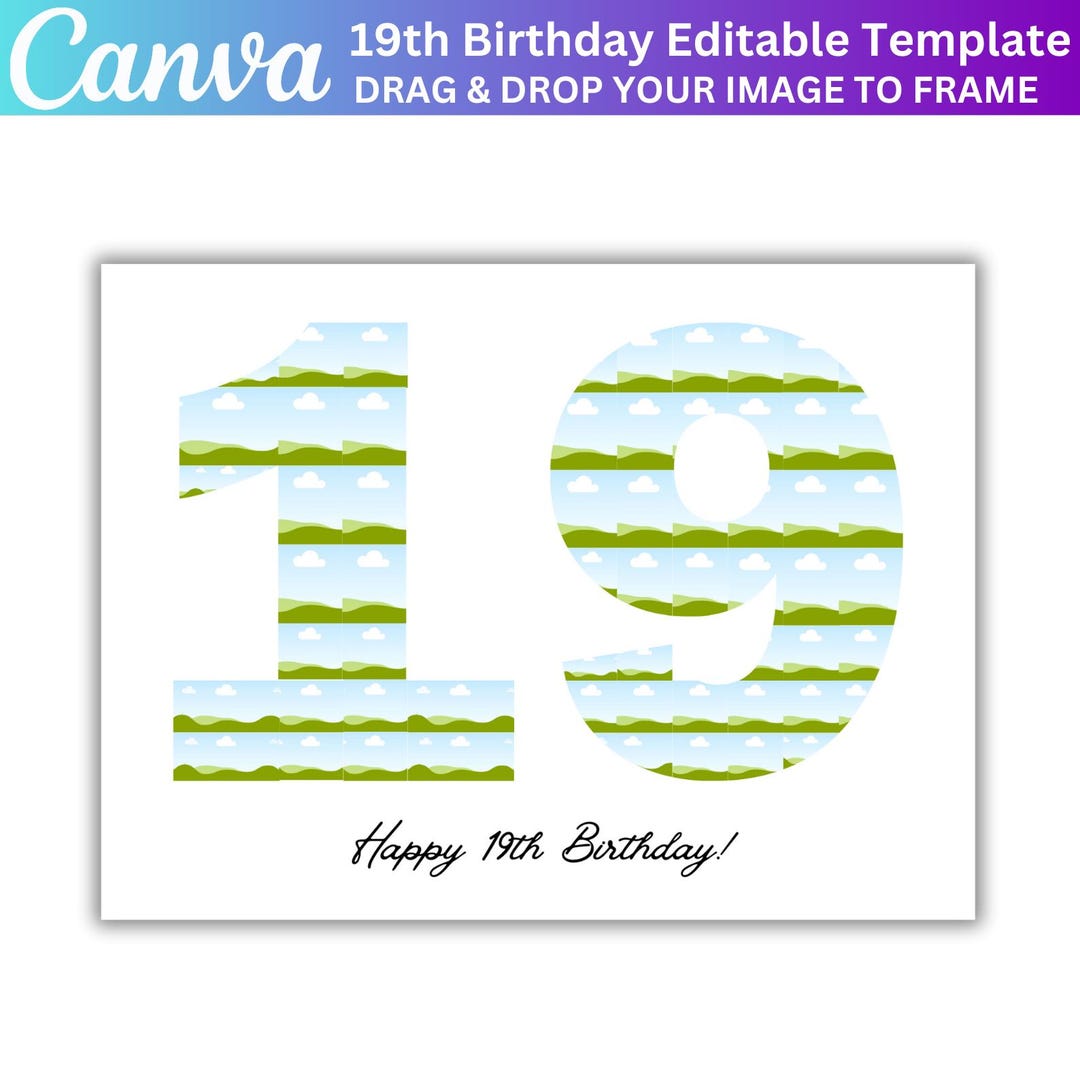 19th Birthday Photo Collage Canva Editable Template, Personalized 19th ...