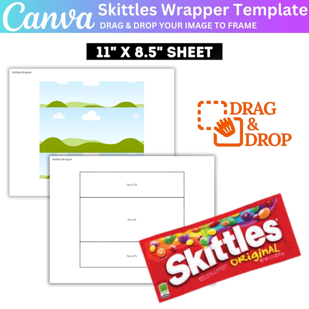 Skittles Wrapper Canva Editable Template, Skittles Candy Label Template ...