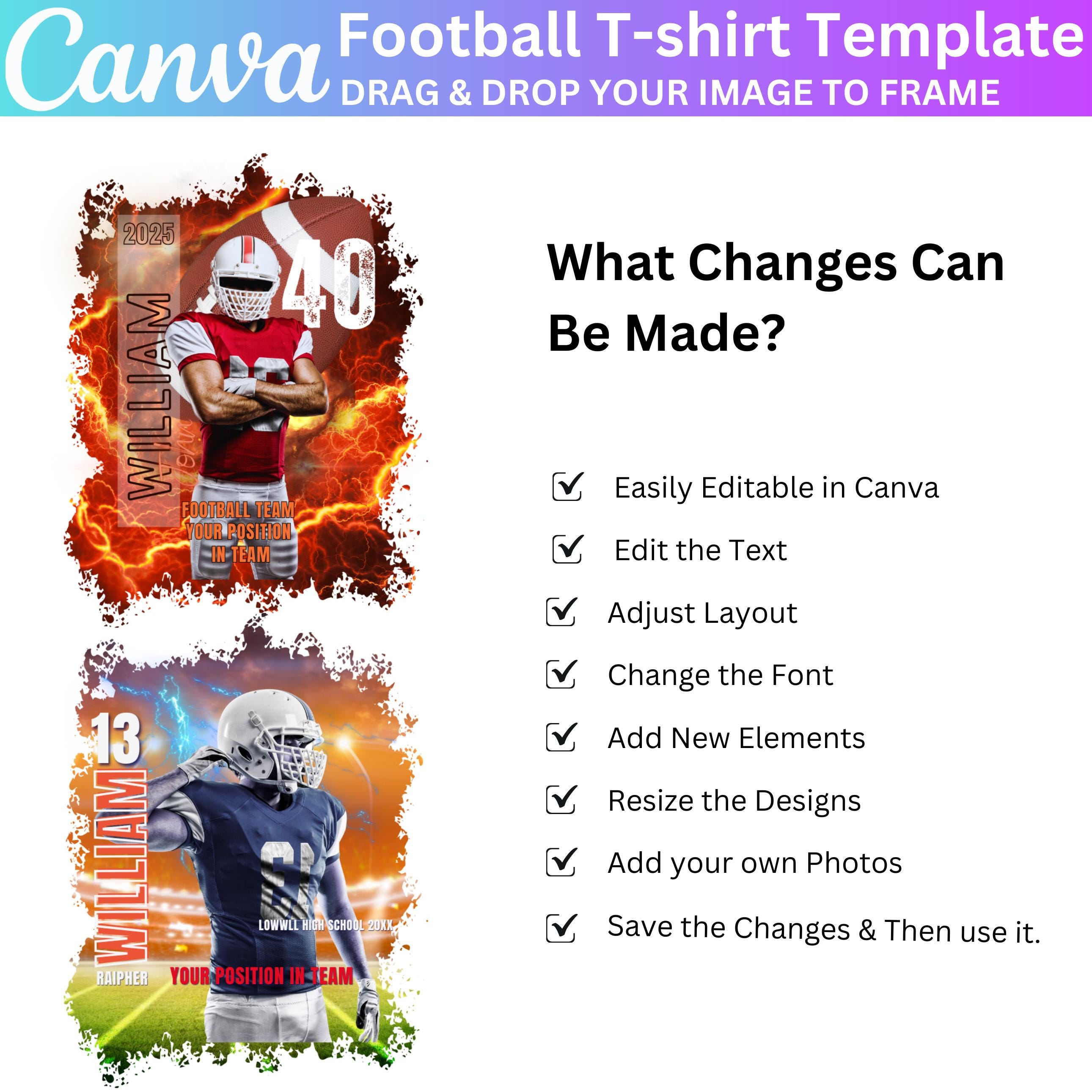 30 Football T Shirt Canva Editable Template, Custom Football T Shirt ...