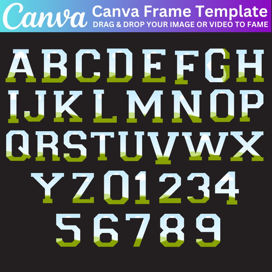 Canva Alphabets Template, Canva Alphabet Font, Canva Frame Template ...