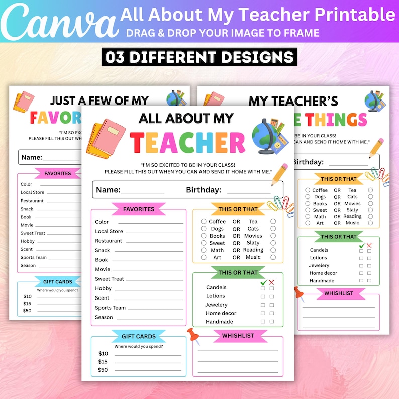 03 All About My Teacher Template, Canva Editable Teacher Favorite ...