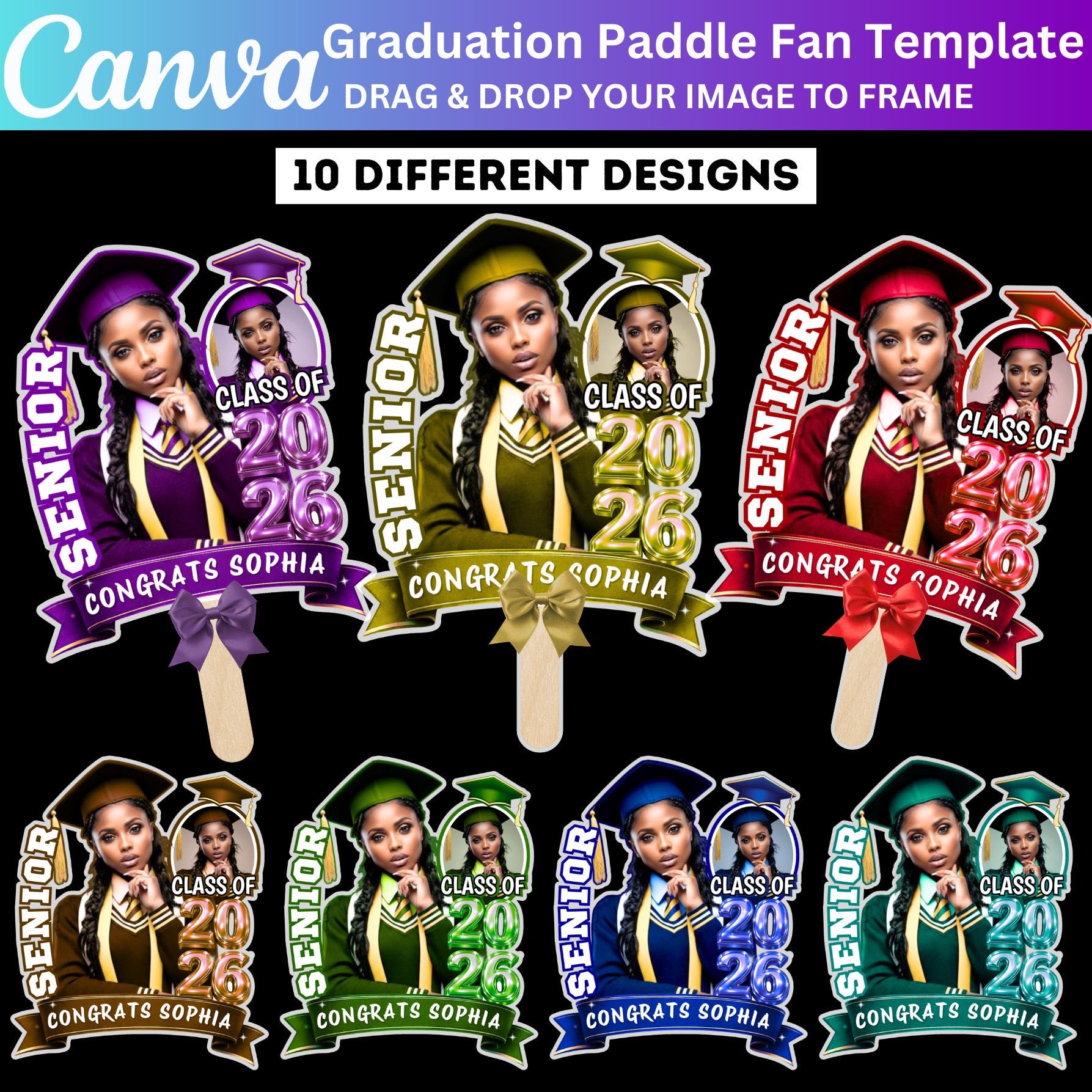 Graduation Fan Canva Editable Template, Custom Graduation Paddle Fan ...