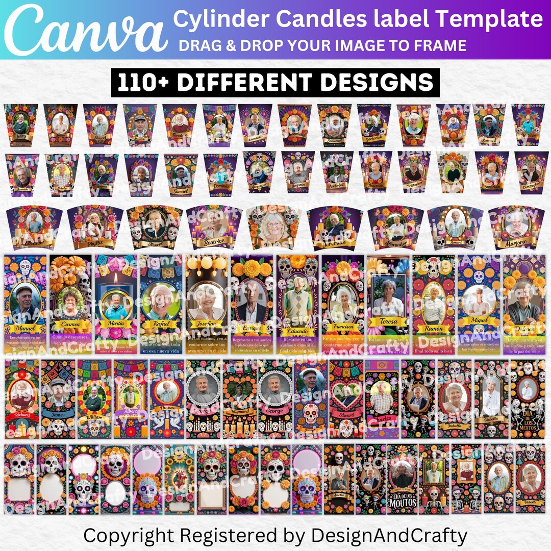 Dia De Los Muertos, Day of the Dead Labels for Tall Cylinder Candles ...