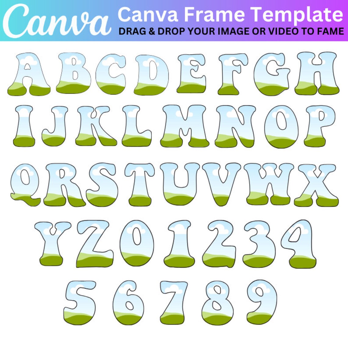Canva Alphabets Template, Canva Alphabet Font, Canva Frame Template ...
