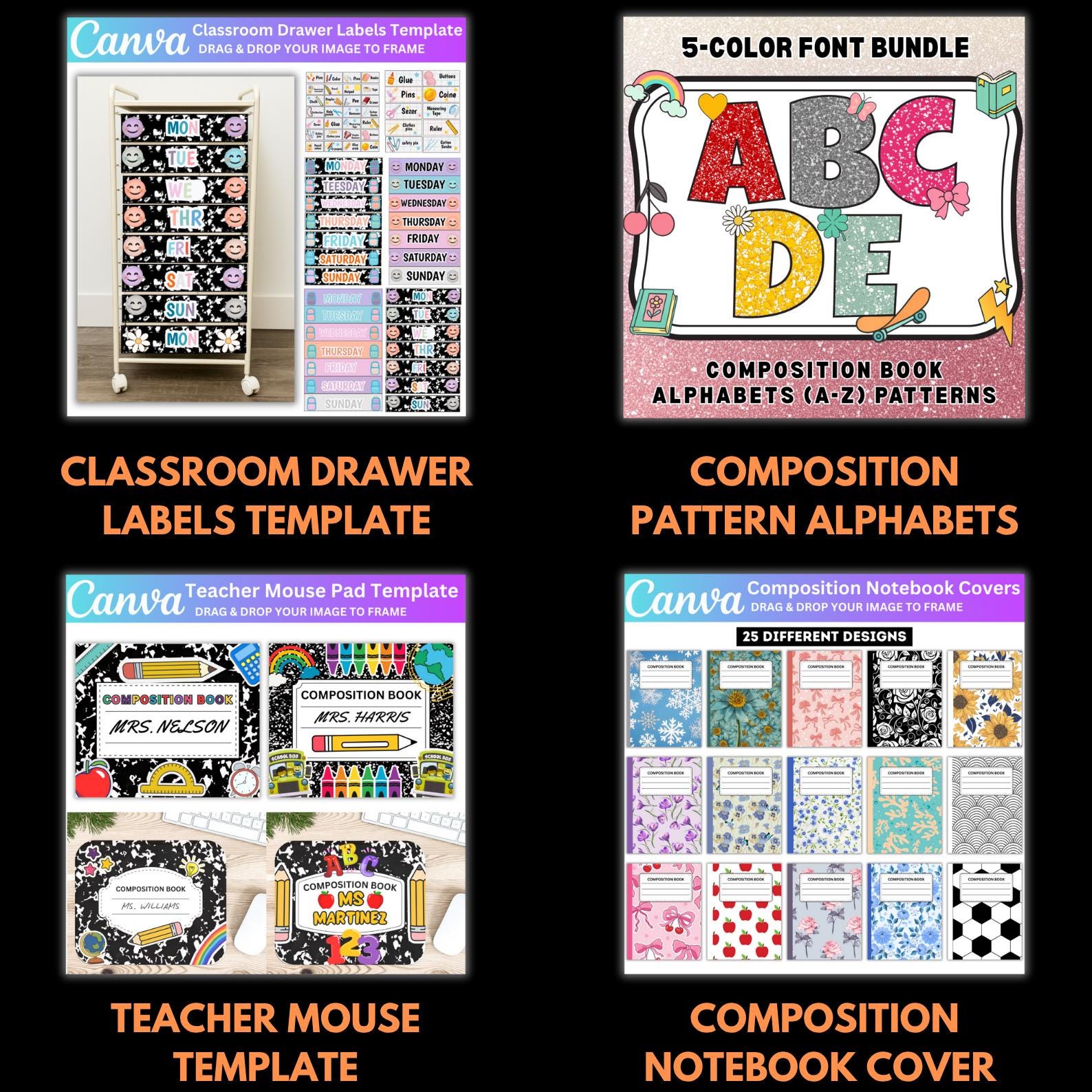 Composition Notebook Cover Mega Bundle, Editable Composition Book Canva ...