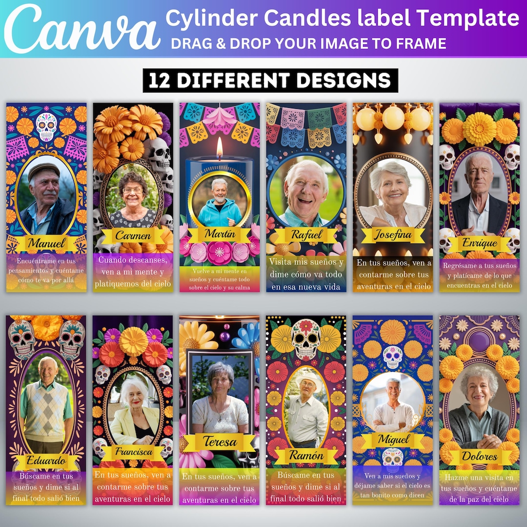 12 Day of the Dead Candle Labels for Tall Cylinder Candles, Dia De Los ...
