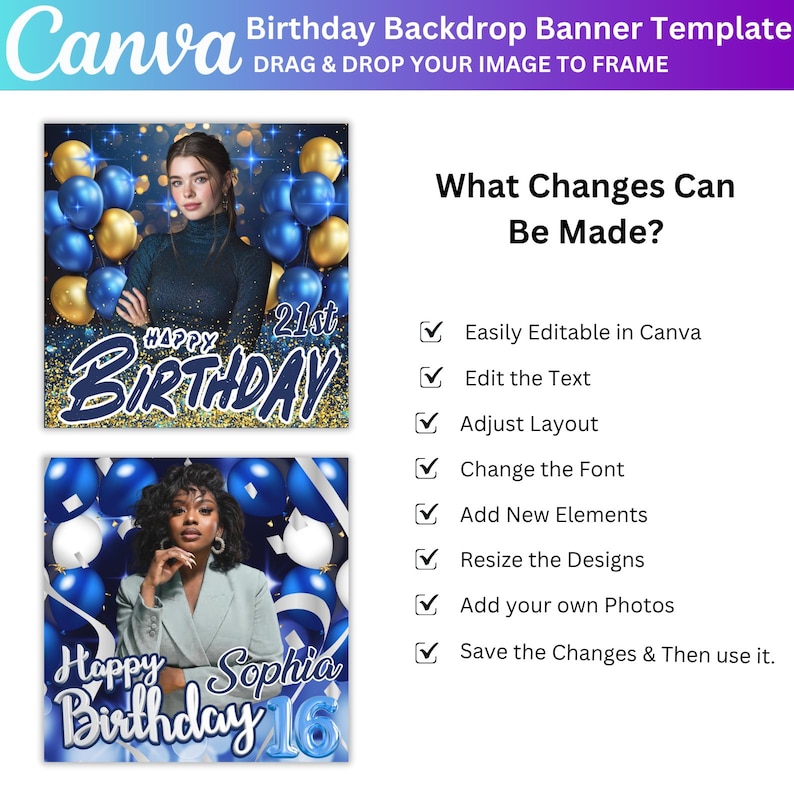 05 Editable Birthday Backdrop Template, Birthday Banner Canva Template ...